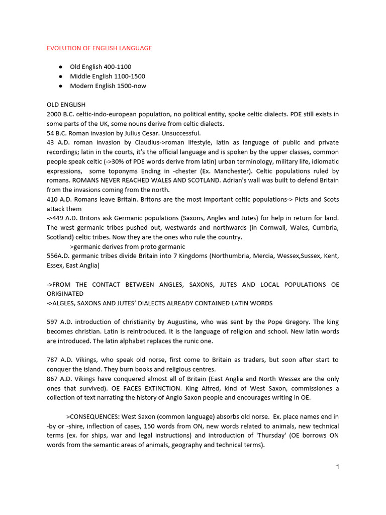 Evoluzione of English language | PDF