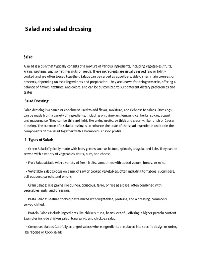 Salad And Salad Dressing Notes Pdf