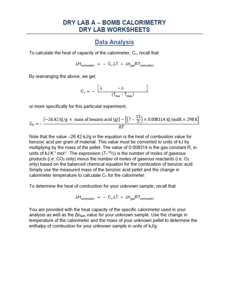 W23 CHEM1050 Dry Lab A Data Sheets | PDF