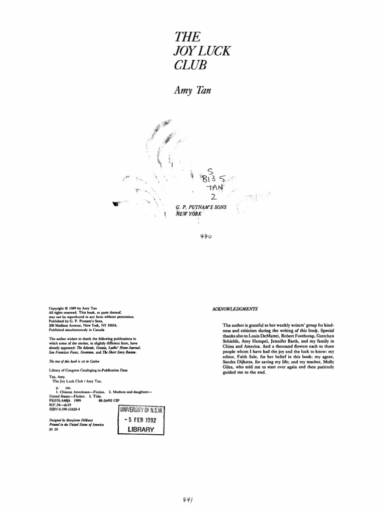 Amy Tam The Joy Luck Club | PDF