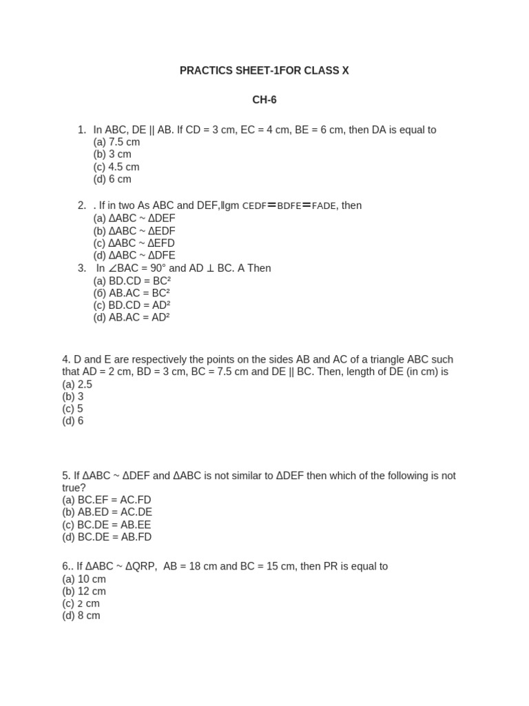 Practice Sheet, Class X | PDF