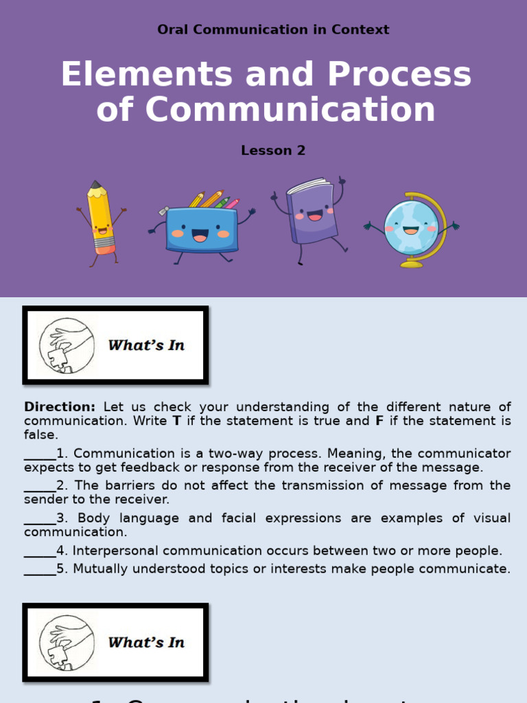 Lesson 2 Elements and Process of Communication | PDF
