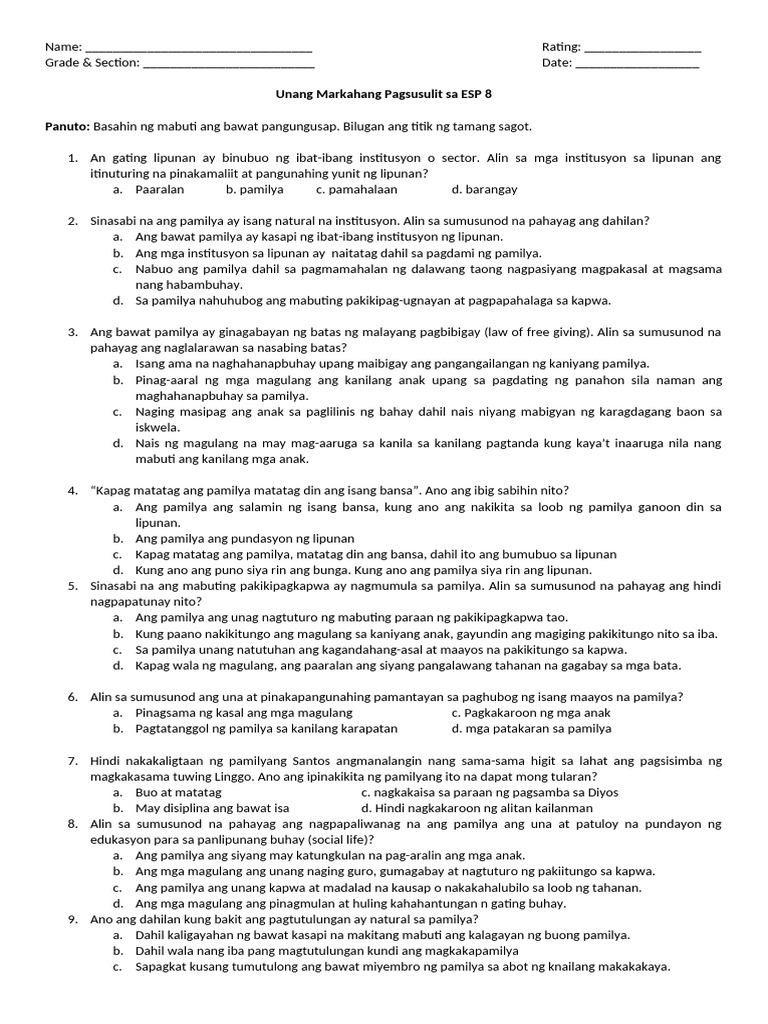 ESP 8 IST Grading | PDF