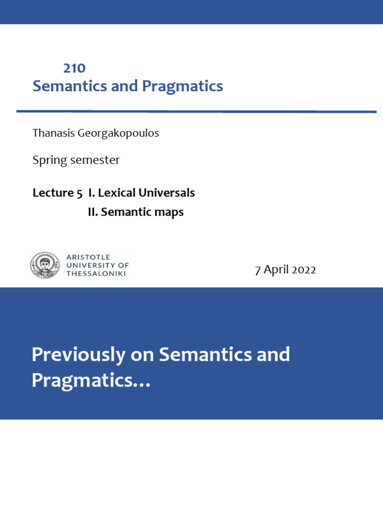 Lecture 5 - Lexical Universals and Semantic Maps | PDF
