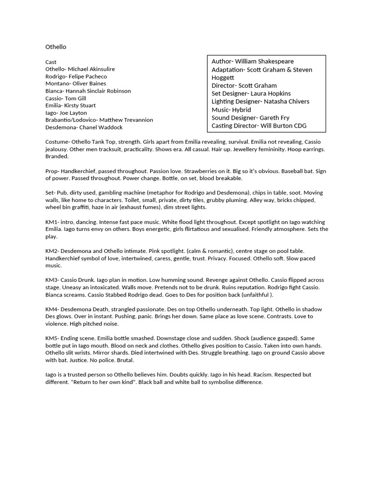 Othello Exam Notes | PDF