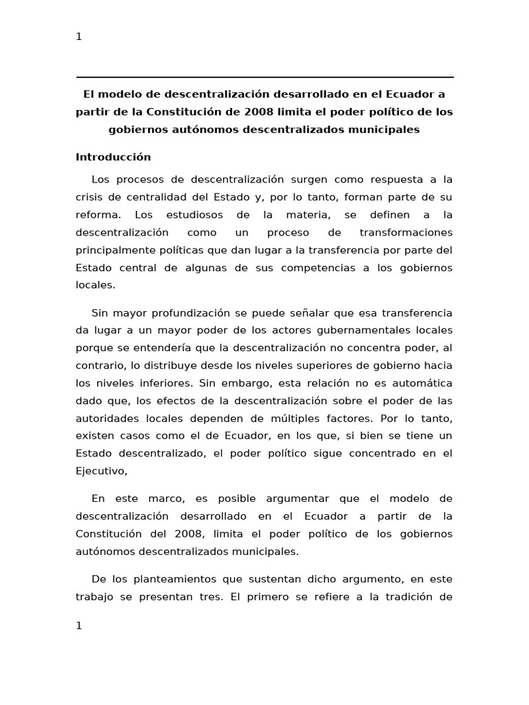 Modelo de Descentralización en El Ecuador | PDF