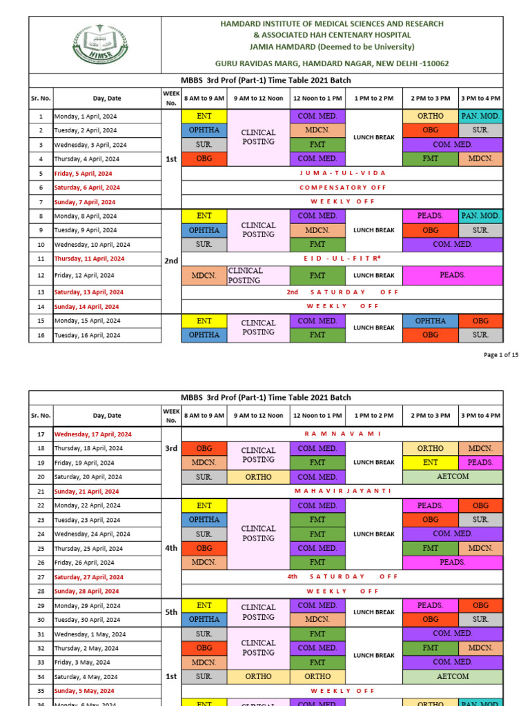 MBBS-Batch-2021-Time-Table-3rd-Prof-Part-1_compressed | PDF