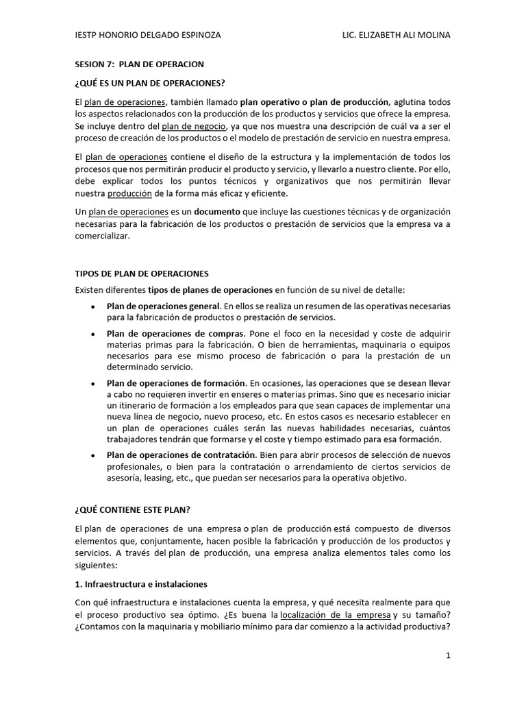 Sesion 7 - Plan de Operaciones | PDF