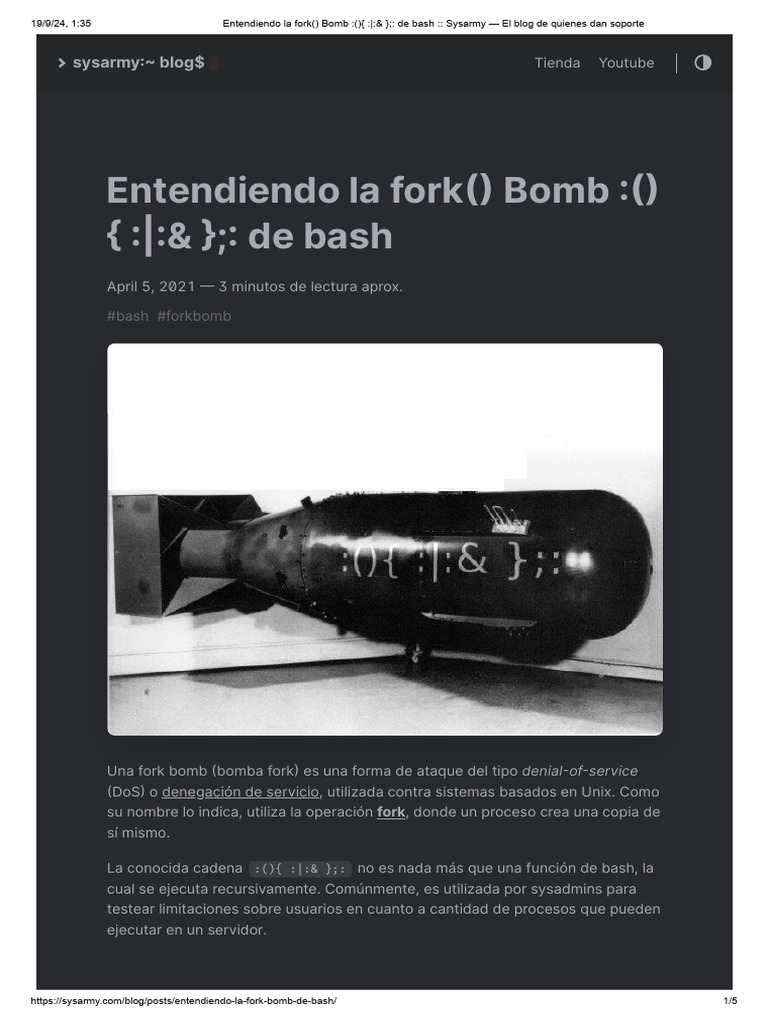 Entendiendo la fork() Bomb _(){ ___& };_ de bash __ Sysarmy — El blog de quienes dan soporte | PDF