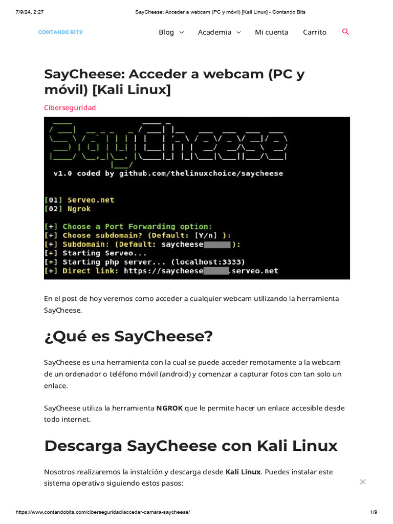 SayCheese - Acceder A Webcam (PC y Móvil) (Kali Linux) - Contando Bits | PDF | Sistema operativo ...