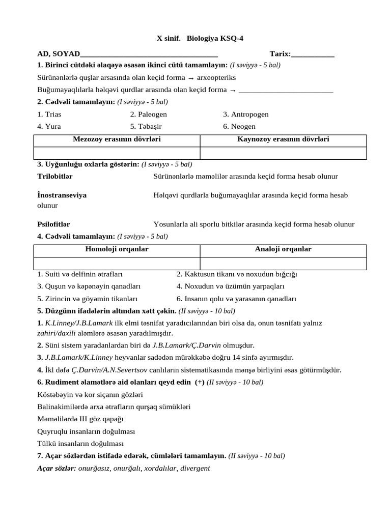X Biologiya KSQ 4 | PDF