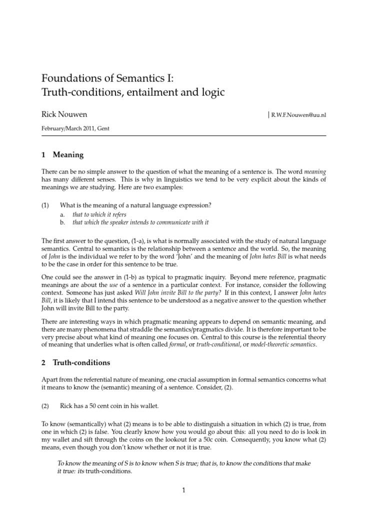 Foundations of Truth-Conditional Semantics | PDF | Semantics | Language Arts & Discipline