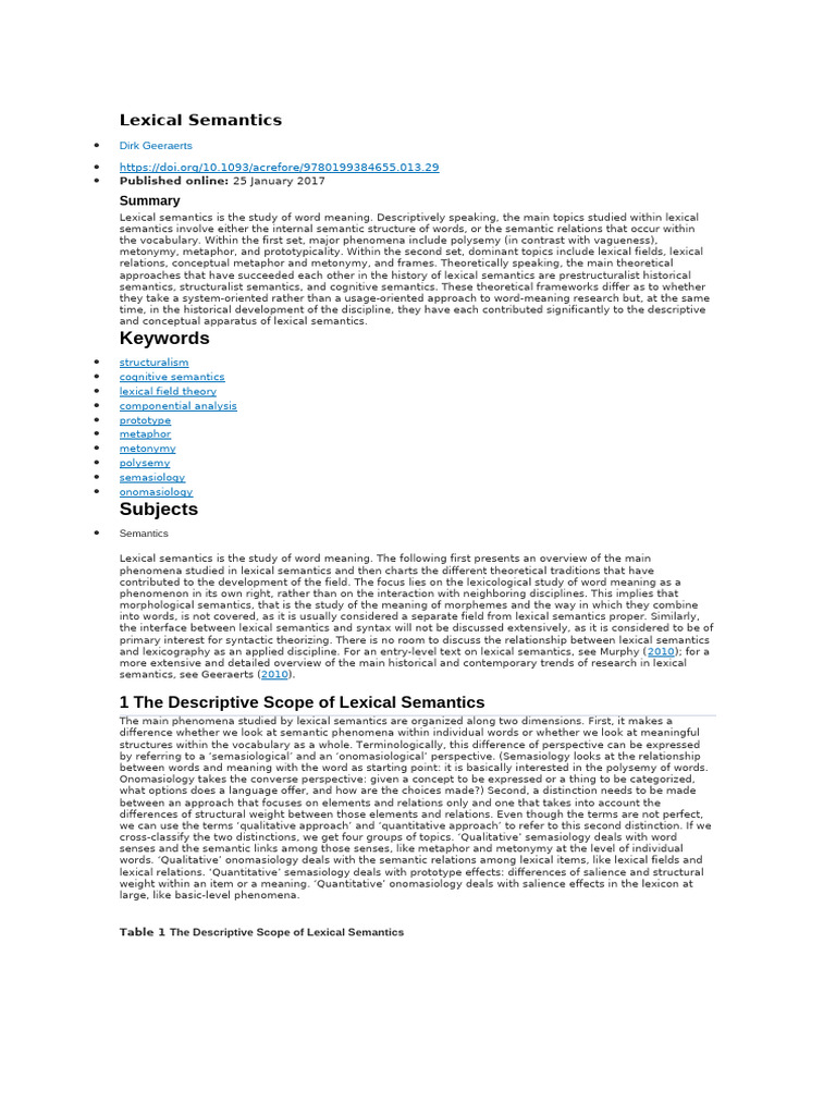 Lexical Semantics, Geraert | PDF | Semantics | Foreign Language Studies