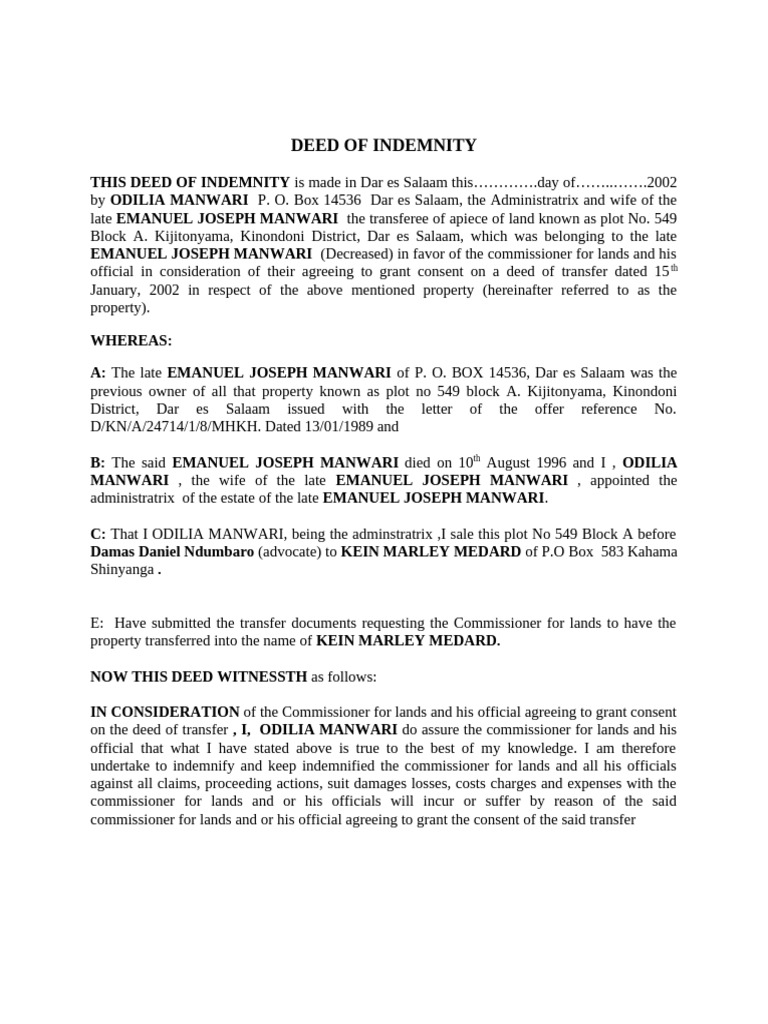 Deed of Indemnity | PDF