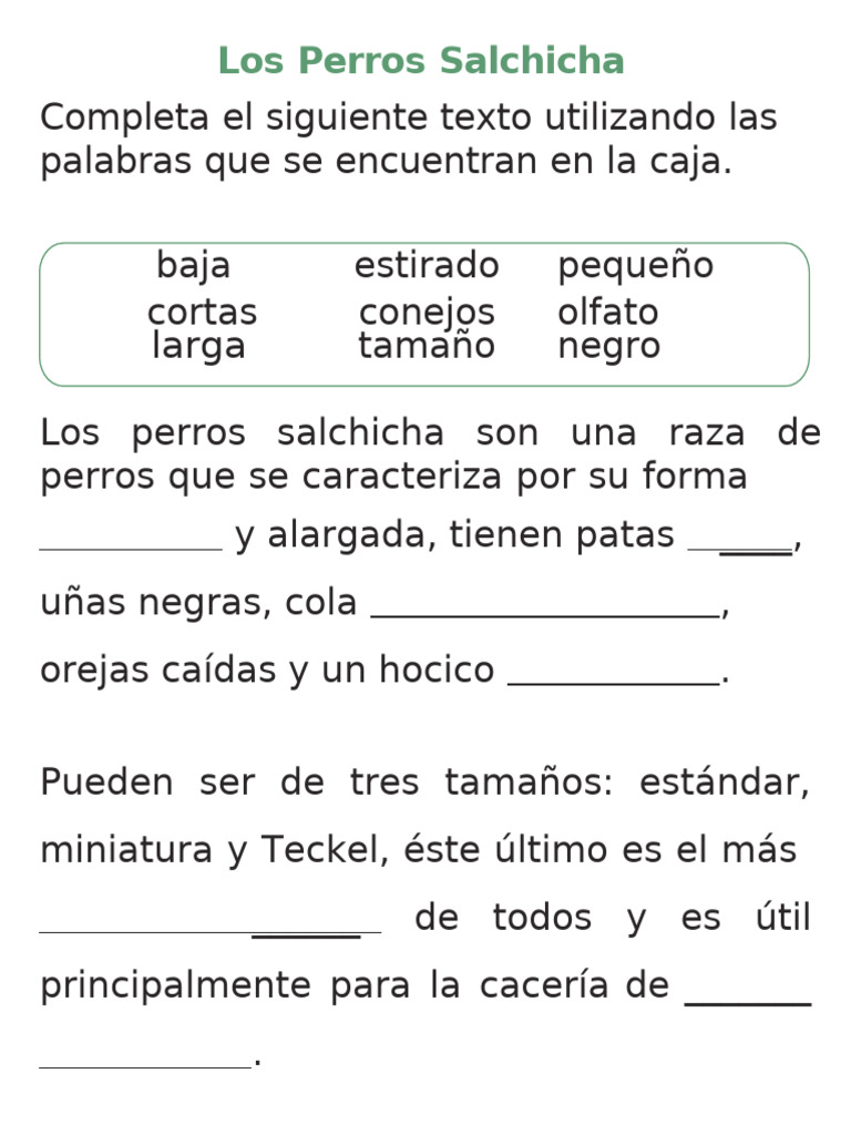 Completar Textos Perros Salchicha | PDF