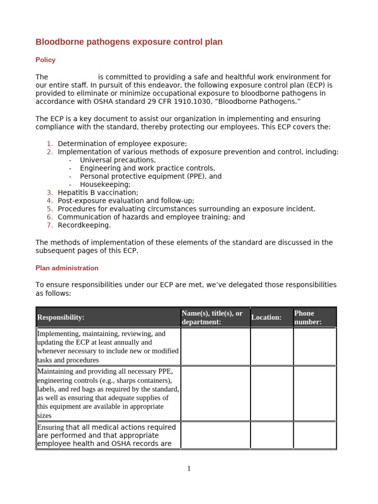 234M BloodbornePathogensPlan | PDF