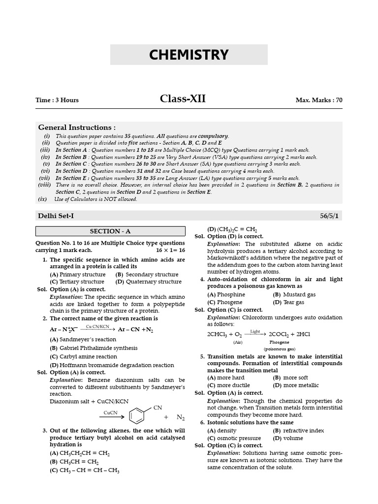 Class-12 Chemistry Paper 2024 | PDF