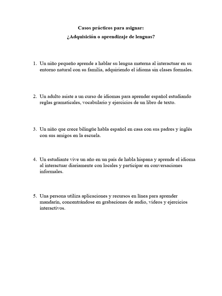 Casos PR Cticos para Asignar Adquisici N o Aprendizaje de Lenguas | PDF