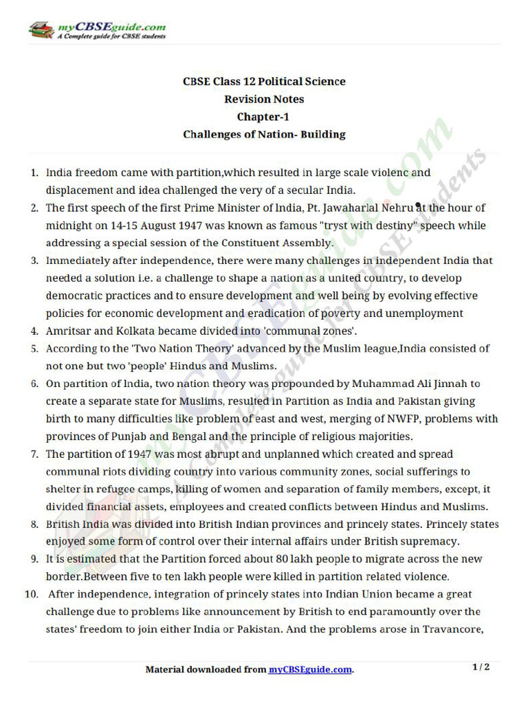 12 Pol Science Notes b2 ch1 240924 213931 | PDF