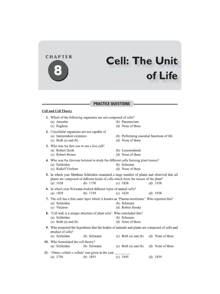 Cell The Unit Of Life MCQ | PDF