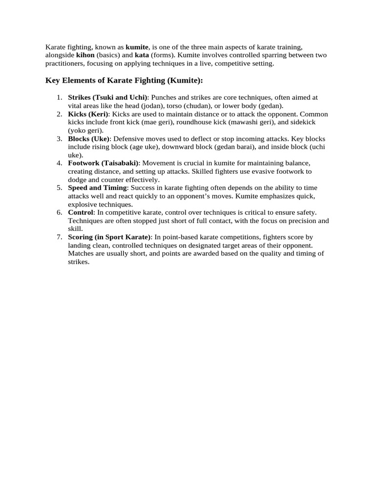 Key Elements of Karate Fighting (Kumite) | PDF
