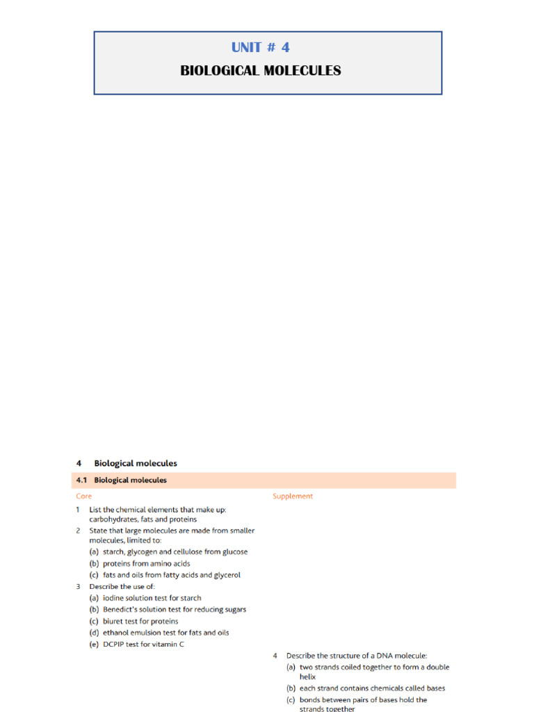Unit 4 Biological Molecules | PDF