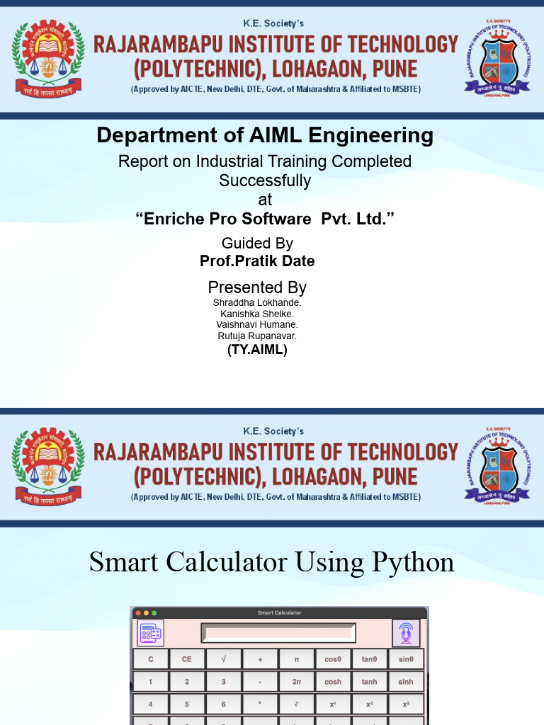 Department of AIML Engineering: Report On Industrial Training Completed Successfully at | PDF