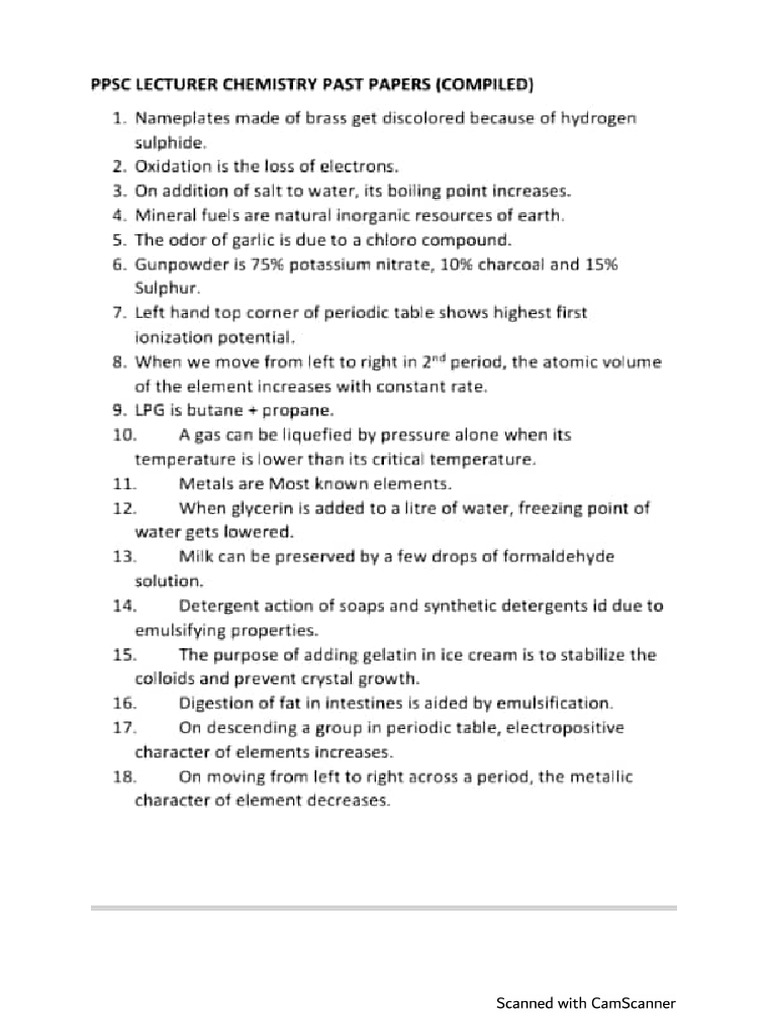 PPSC Chemistry LECTURER Compiled Past Pprs | PDF
