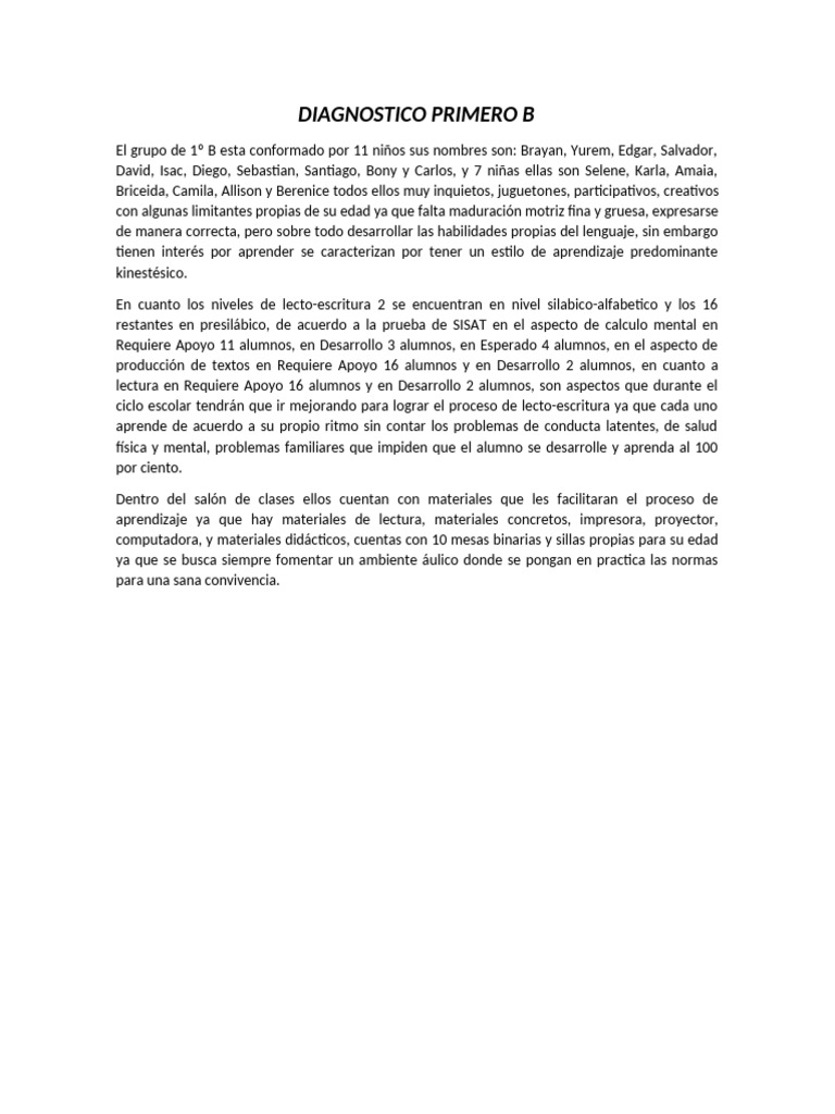 Diagnostico Primero B | PDF