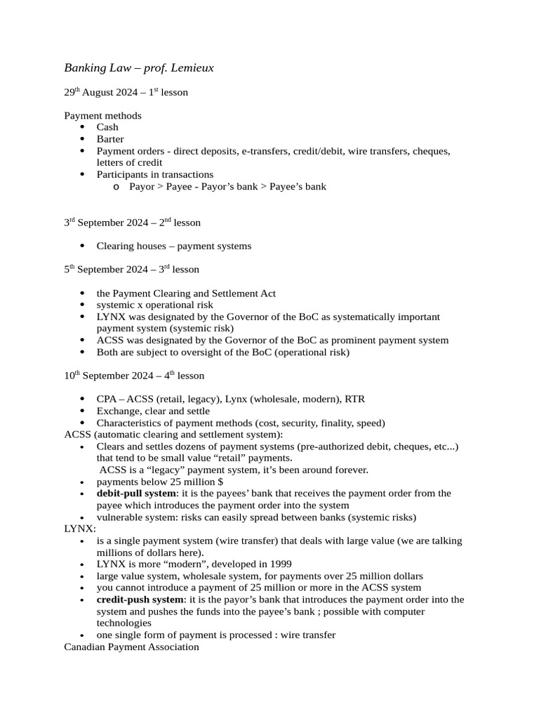 Banking Law - Notes | PDF | Payments | Banks