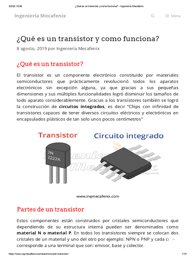 ¿Qué Es Un Transistor y Como Funciona - Ingeniería Mecafenix | PDF ...