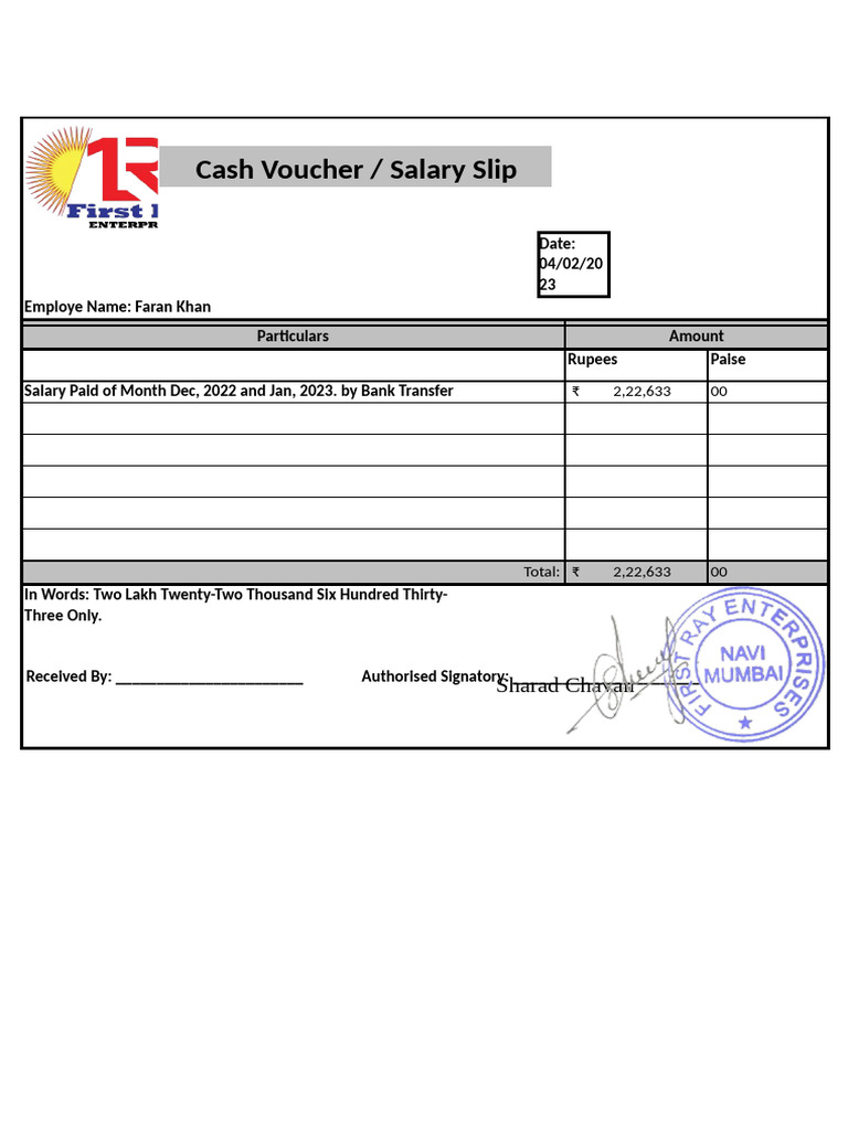 Cash Voucher First Ray | PDF