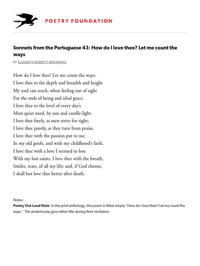Sonnets From The Portuguese 43 - How Do I Love - The Poetry Foundation ...