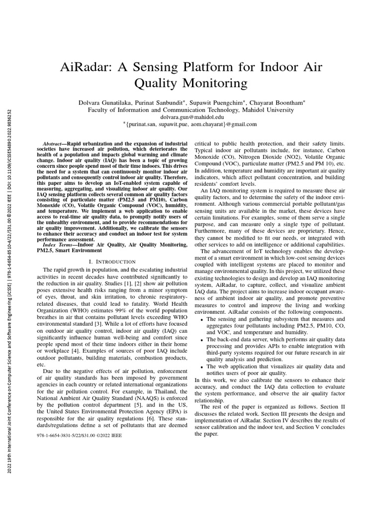 AiRadar A Sensing Platform For Indoor Air Quality Monitoring | PDF
