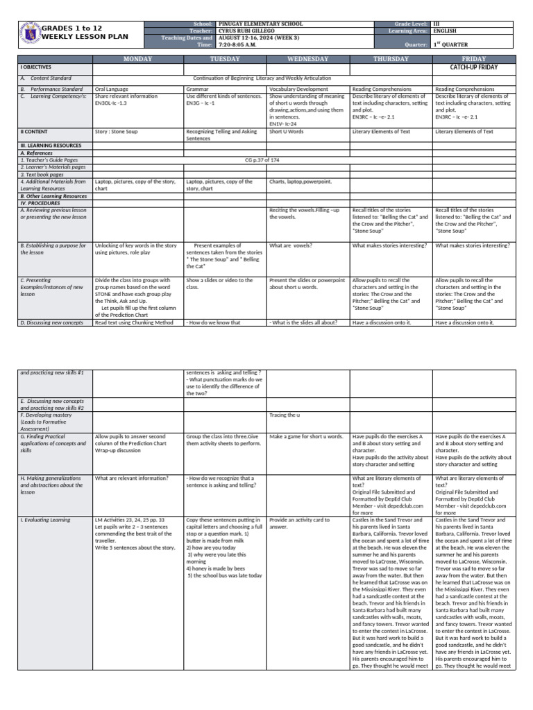 WLP - English 3 - Q1 - W3 | PDF
