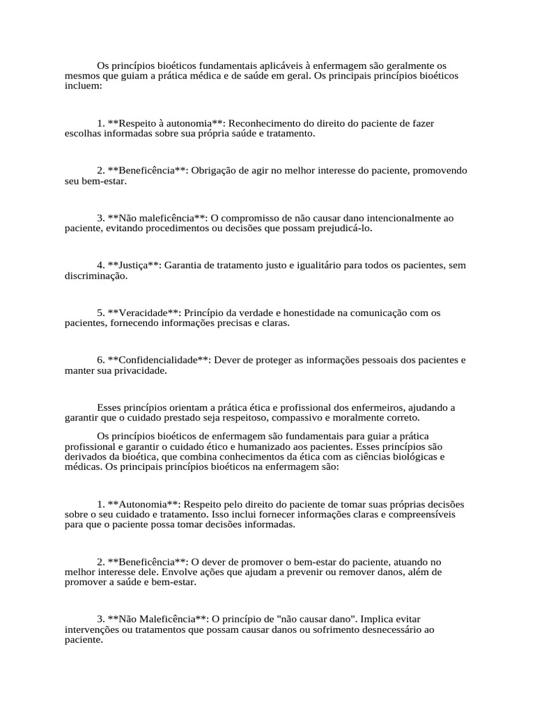 Os Princípios Bioéticos Fundamentais Aplicáveis À Enfermagem São ...