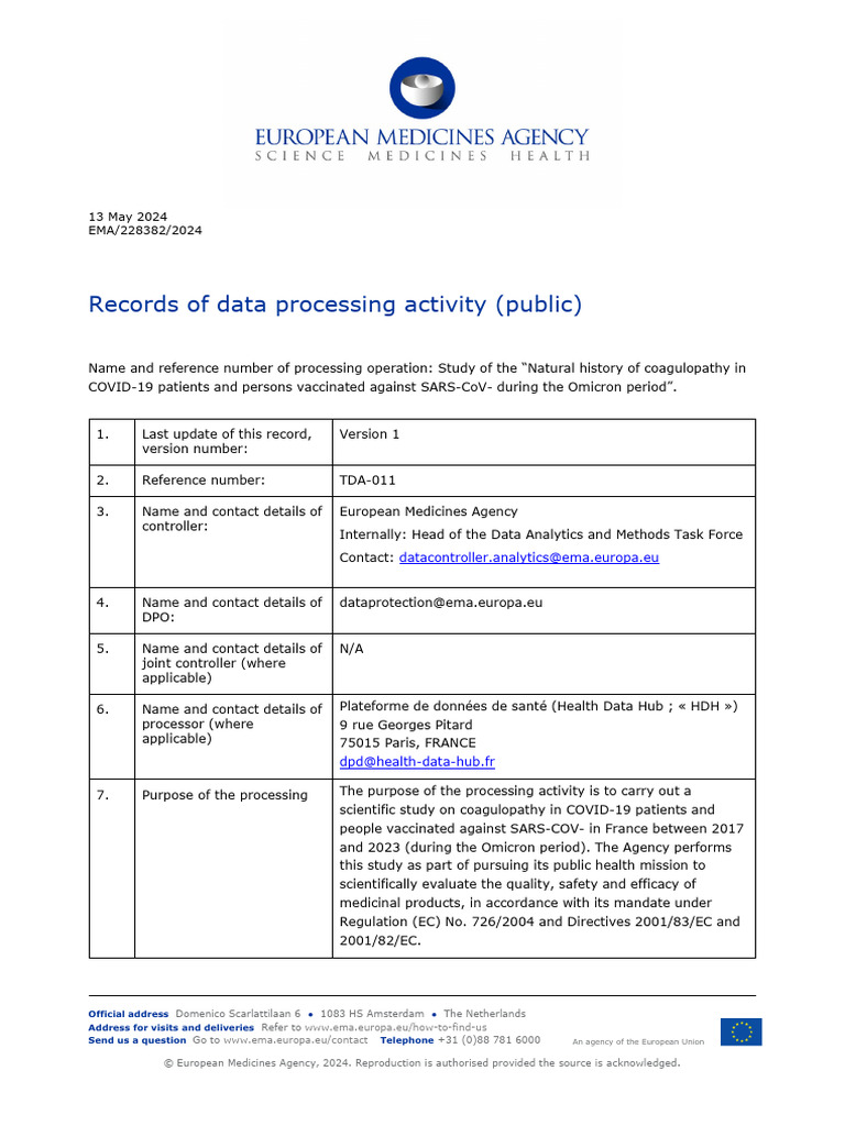 Ema Tda 011 Ropa HDH Study - History Coagulopathy en | PDF