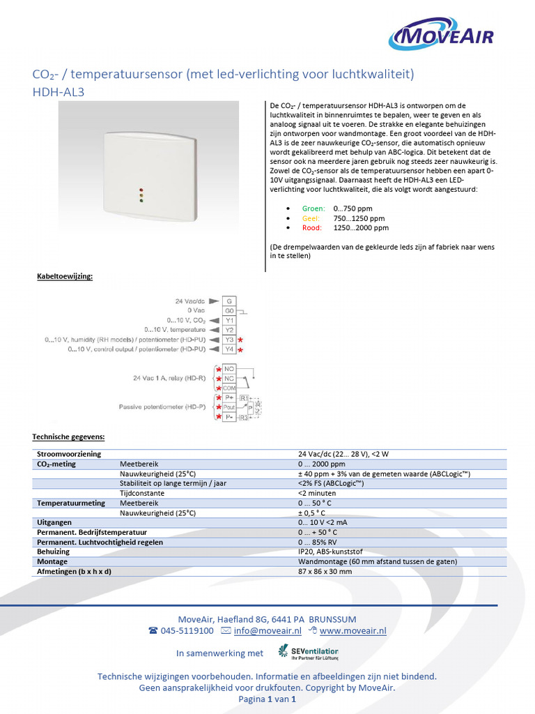 Co2 en Temperatuur Sensor HDH Al3 | PDF