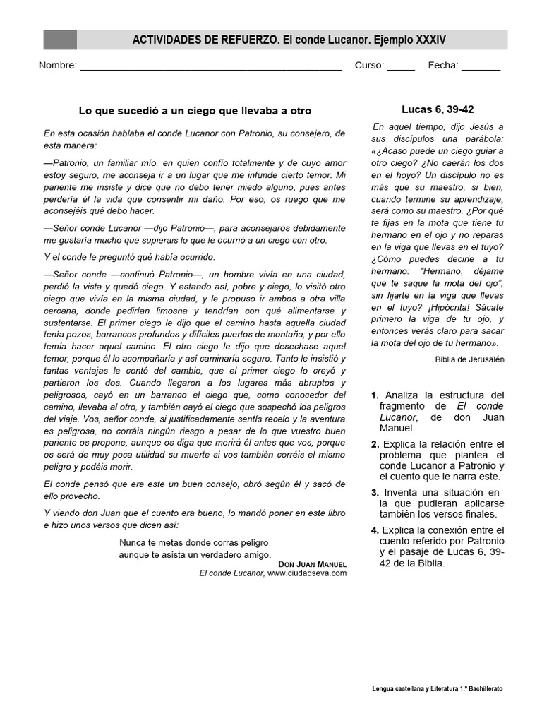 Comentario - El Conde Lucanor. Ejemplo XXXIV | PDF