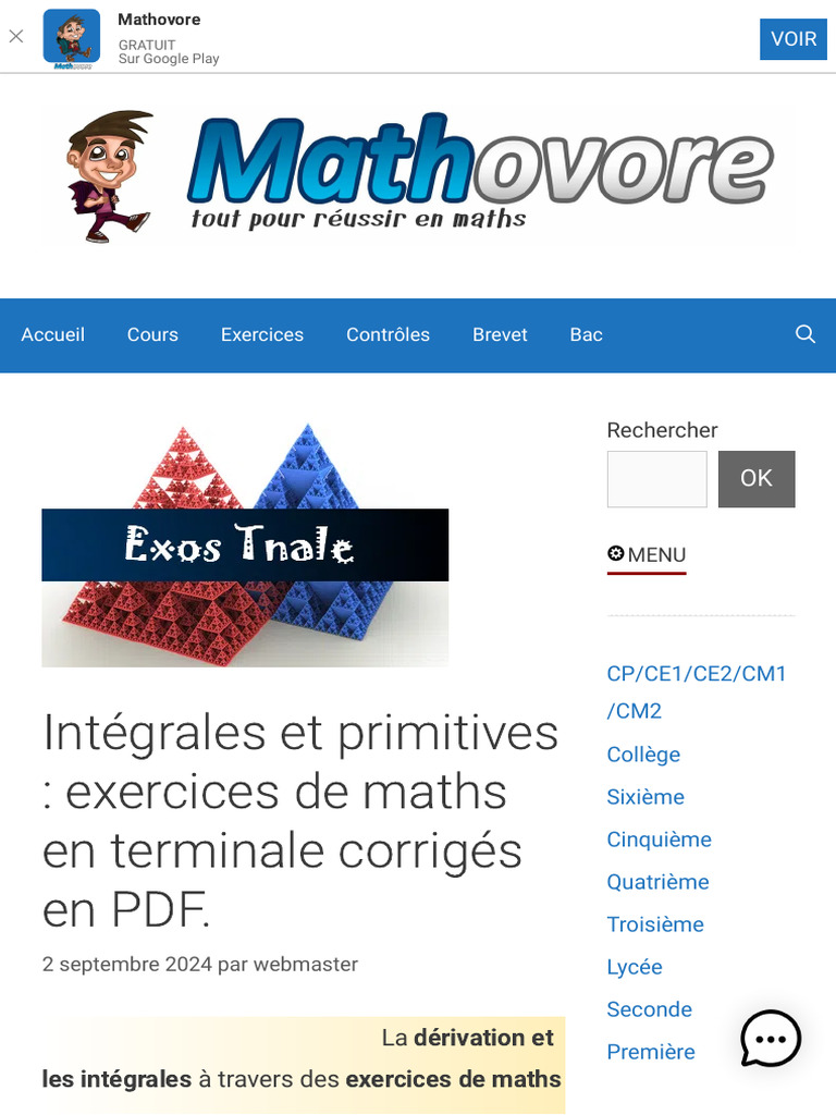 Intégrales Et Primitives: Exercices de Maths en Terminale Corrigés en ...