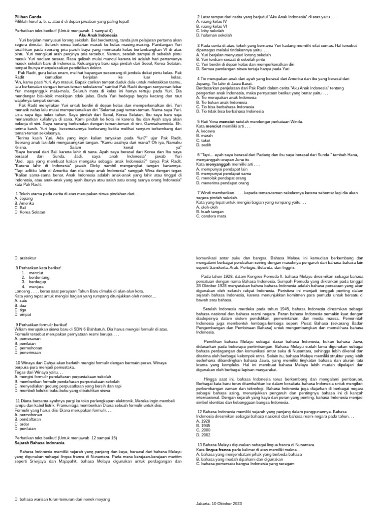 LATIHAN PTS BAHASA INDONESIA | PDF