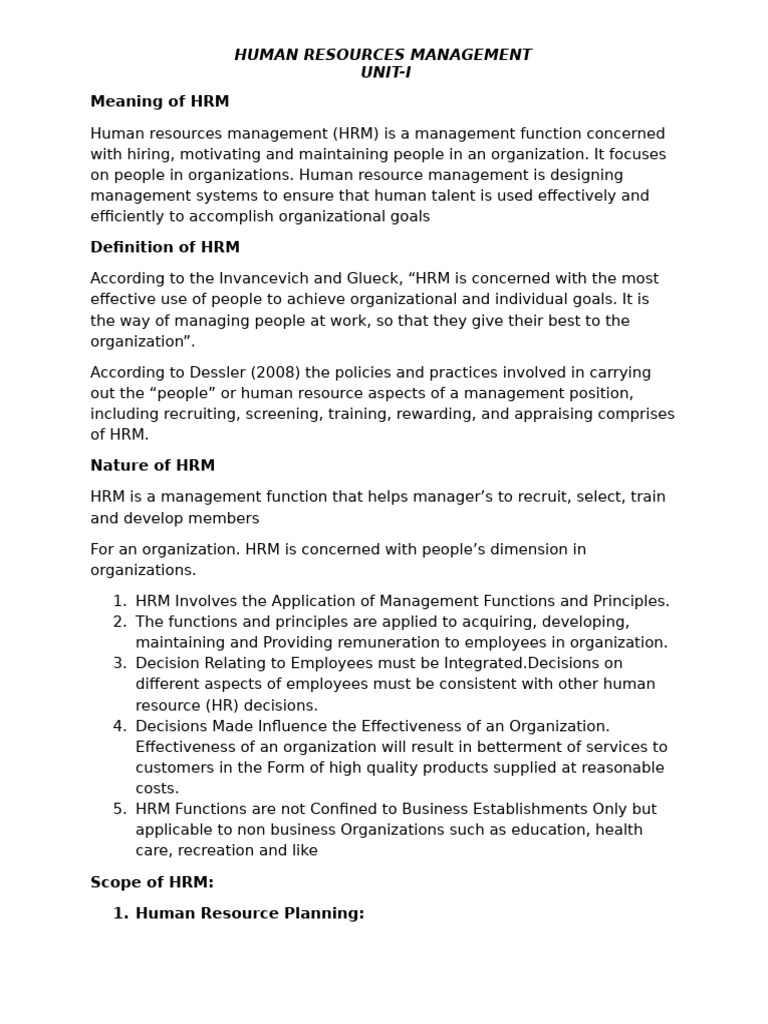 HRM Unit 1 | PDF