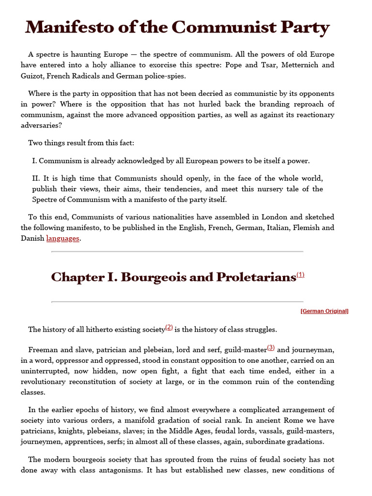 Communist Manifesto (Chapter 1) | PDF