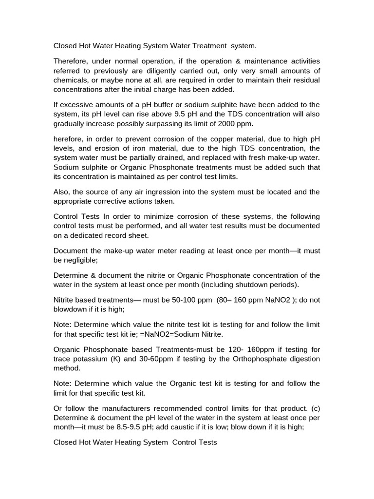Closed Hot Water Heating System Water Treatment System | PDF