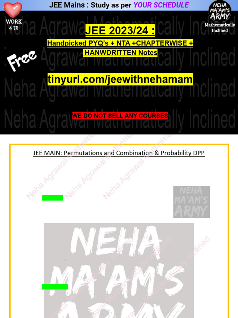 DPP Solution JEE MAIN 2023 Permutations and Combination & Probability | PDF