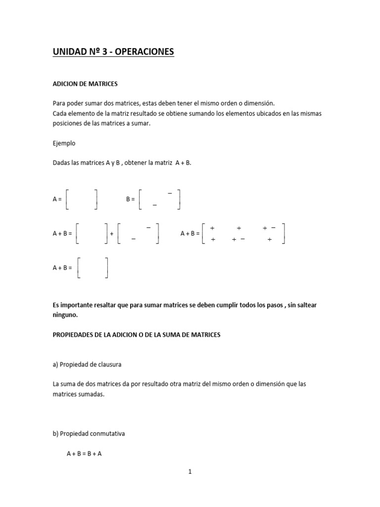 UNIDAD #3-MATRICES (Operaciones) | PDF