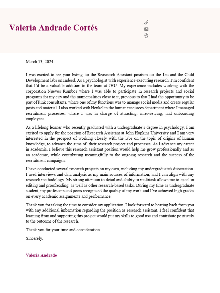 Cover Letter JHU | PDF
