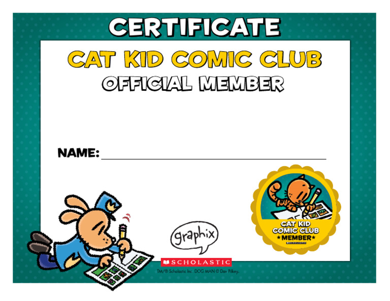 Scholastic CatKidComicClub MemberCert REV | PDF