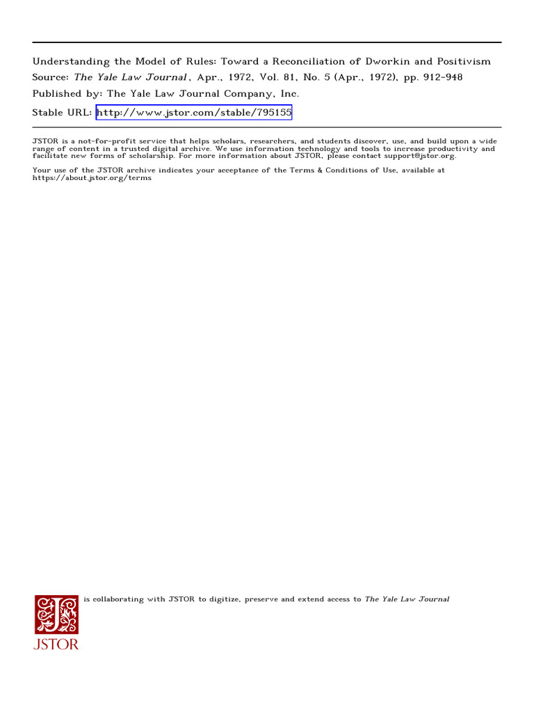 Understanding The Model of Rules - Toward A Reconciliation of Dworkin and Positivism | PDF