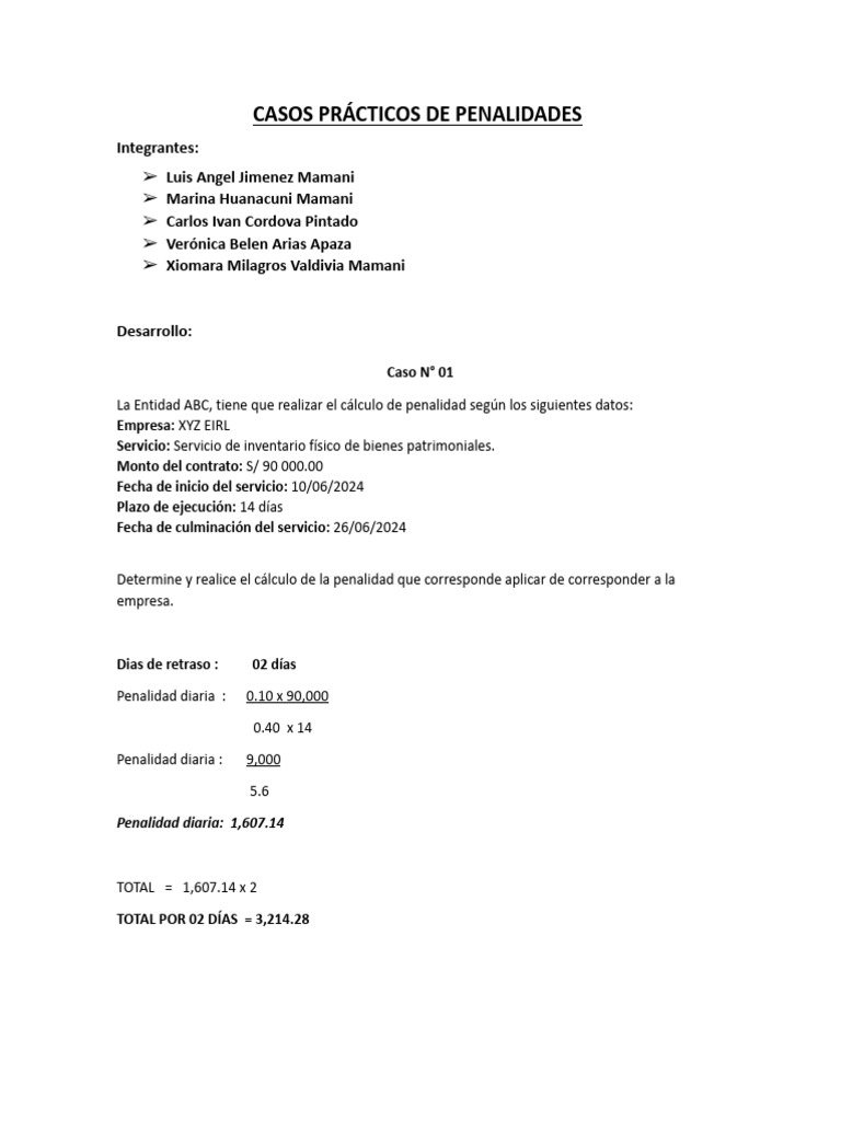Casos Cálculo de Penalidad | PDF